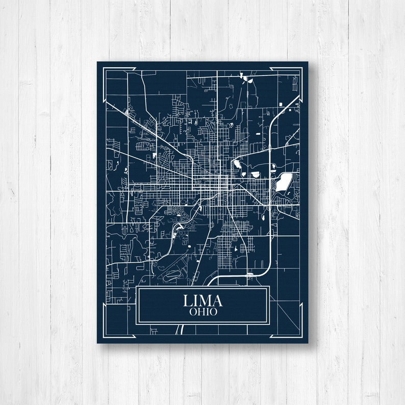 Lima Ohio Blueprint Street Map Hanging Canvas Map of Lima | Etsy