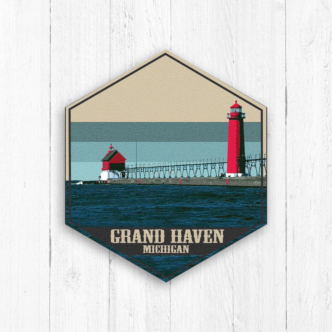 Grand Haven Print, Grand Haven Hexagon Canvas, Grand Haven Sign, Grand ...