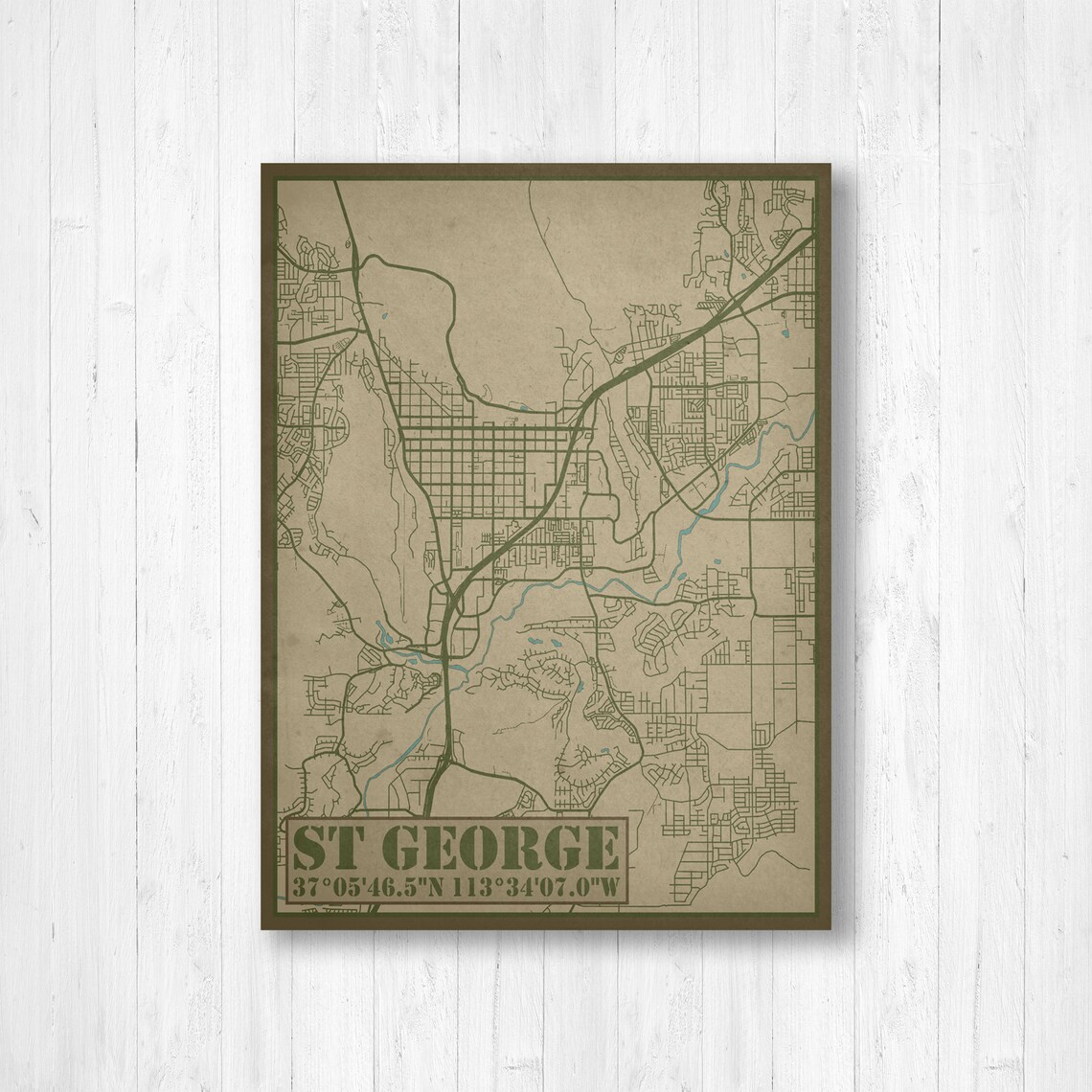 St George Utah Street Map Hanging Canvas Map Of St George | Etsy