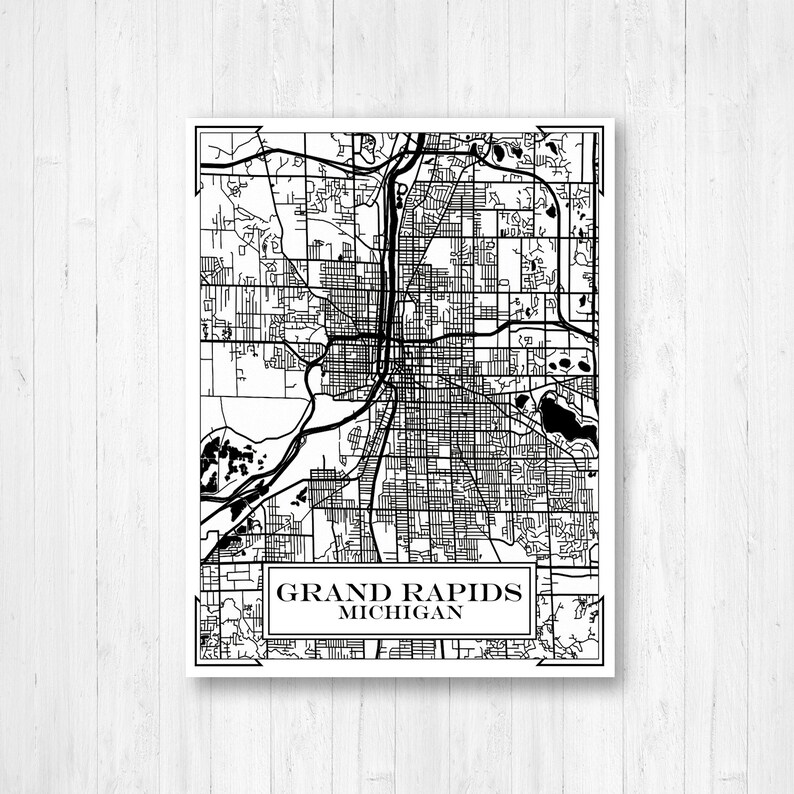 Grand Rapids Michigan Street Map Hanging Canvas Map of Grand - Etsy