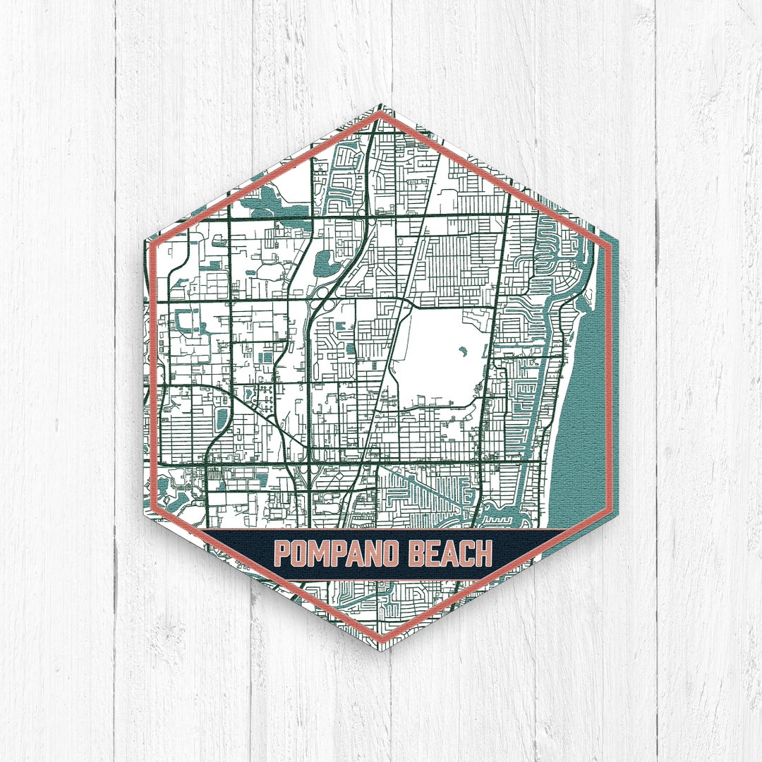 Pompano Beach Florida Map Hexagon Canvas by Printed Marketplace - Etsy