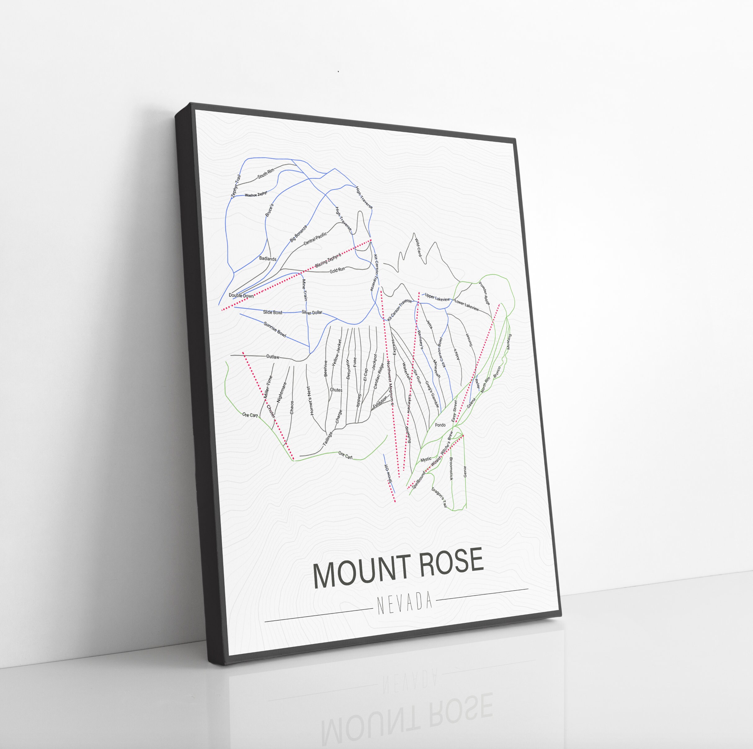 Mount Rose Nevada Ski Run Trail Map | Hanging Canvas of Mount Rose Ski ...