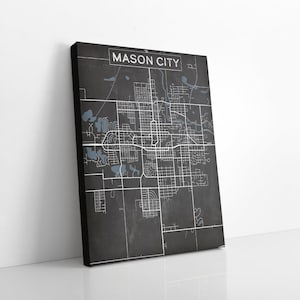 Mason City Iowa Charcoal Street Map | Hanging Canvas Map of Mason City ...
