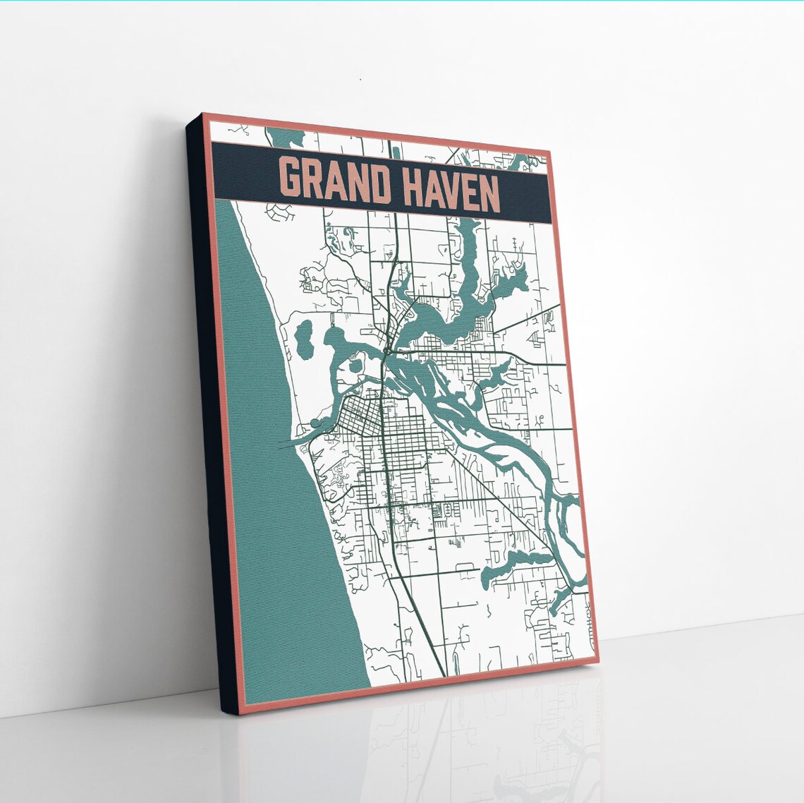 Grand Haven Michigan Street Map Hanging Canvas Map of Grand - Etsy