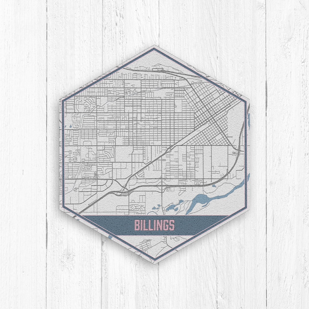 Billings Montana Street Map, Billings Montana Hexagon, Gray and Blue ...