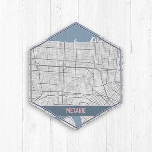 Metarie Louisiana Street Map, Metarie Louisiana Hexagon, Gray and Blue ...