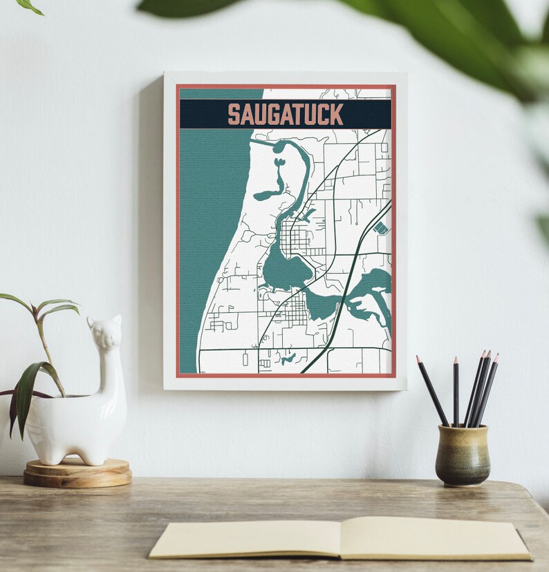 Saugatuck Michigan Street Map Hanging Canvas Map of - Etsy
