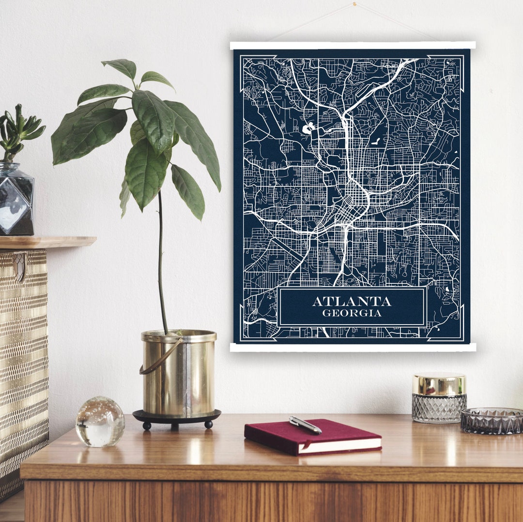 Atlanta Georgia Blueprint Straßenkarte | Leinwand Karte von Atlanta zum ...