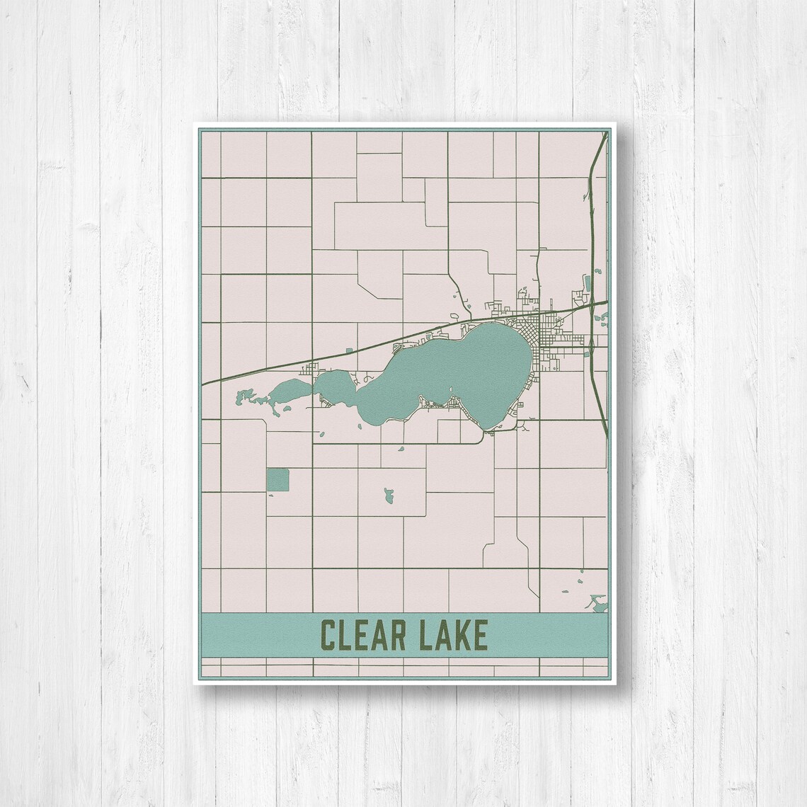 Clear Lake Iowa Map Print | Clear Lake Magnetic Poster Frame | Printed ...