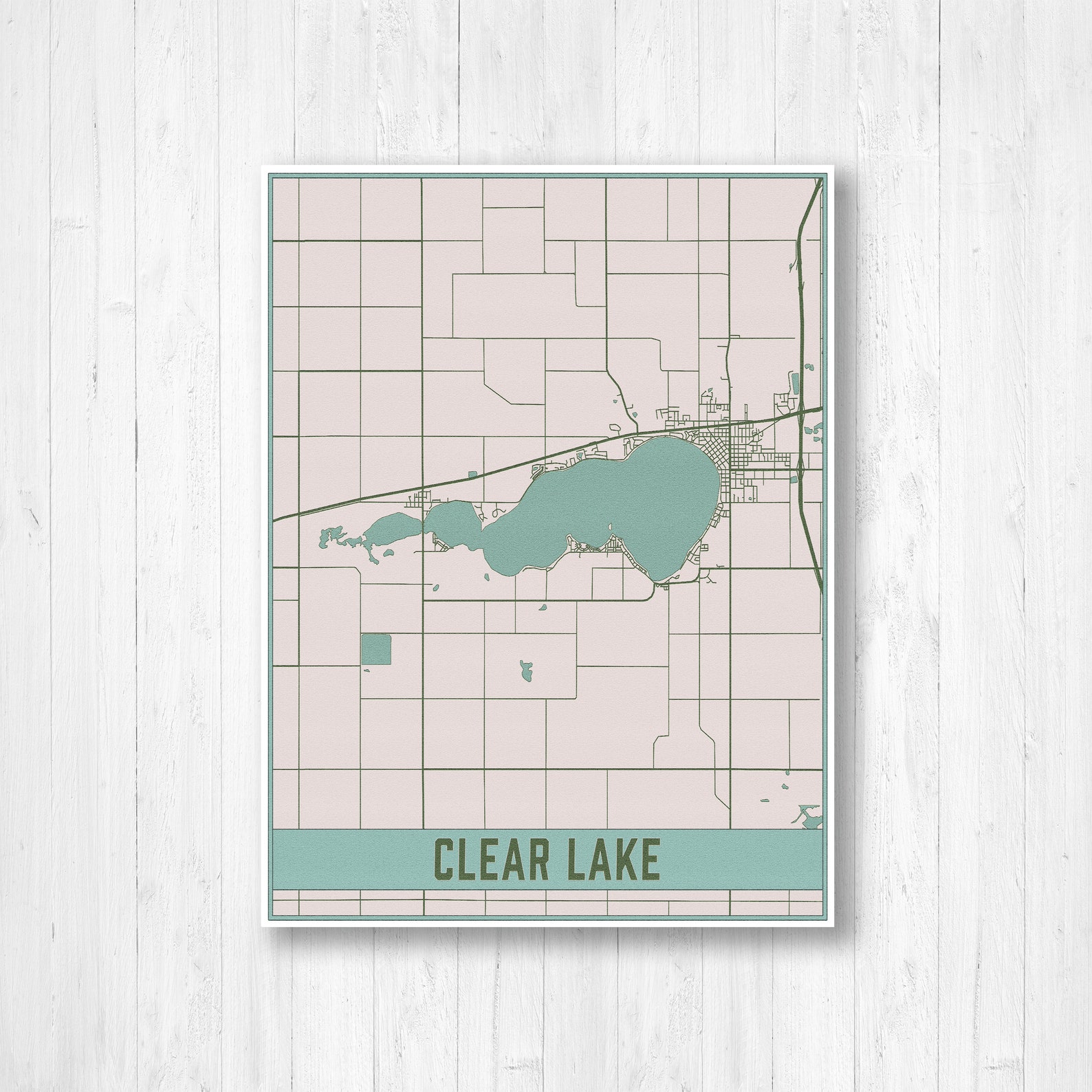 Clear Lake Iowa Map Print | Clear Lake Magnetic Poster Frame | Printed ...