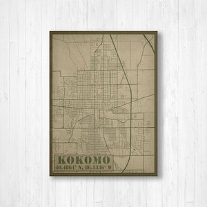 Kokomo Indiana Street Map | Hanging Canvas of Kokomo Indiana | Printed ...