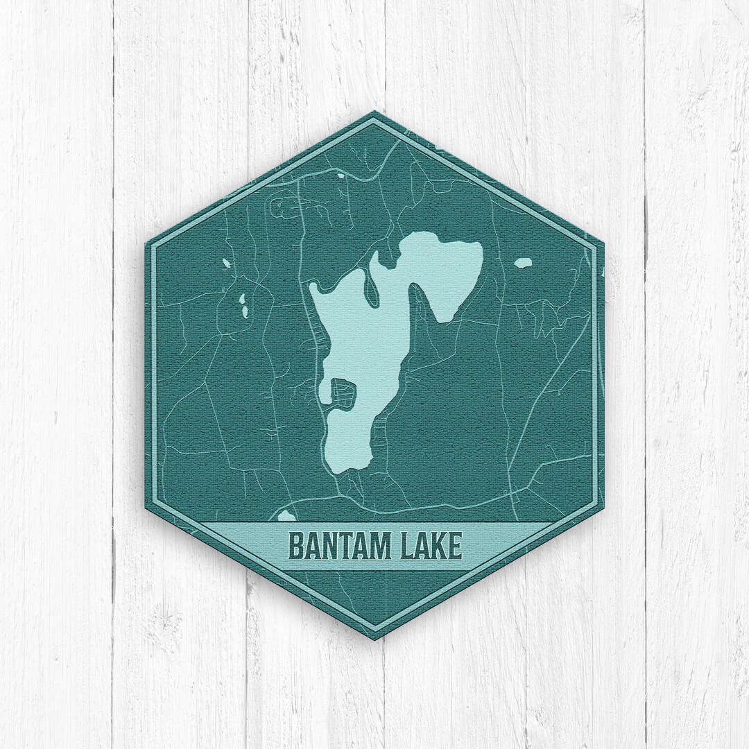 Bantam Lake Connecticut Hexagon Print, Bantam Lake Canvas, Teal Blue ...