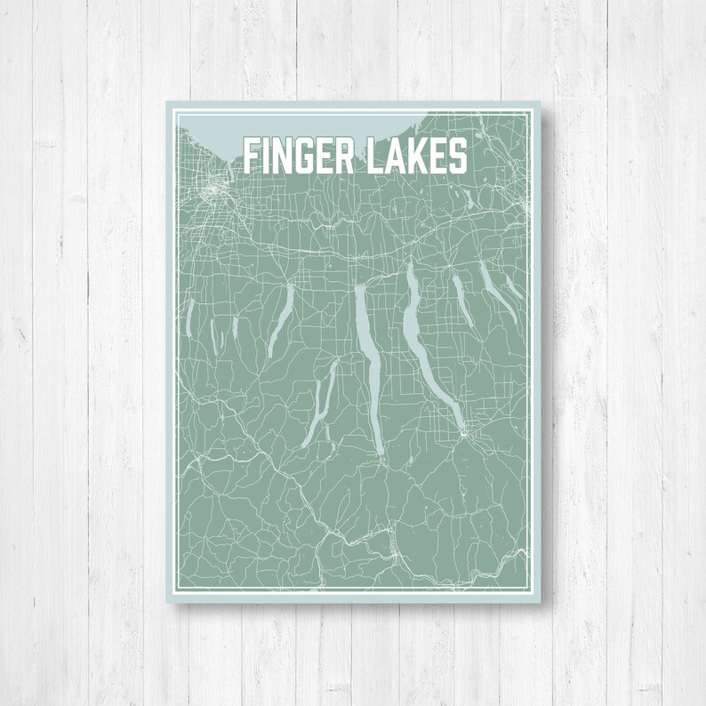 Finger Lakes New York Street Map Print | Finger Lakes Magnetic Poster ...