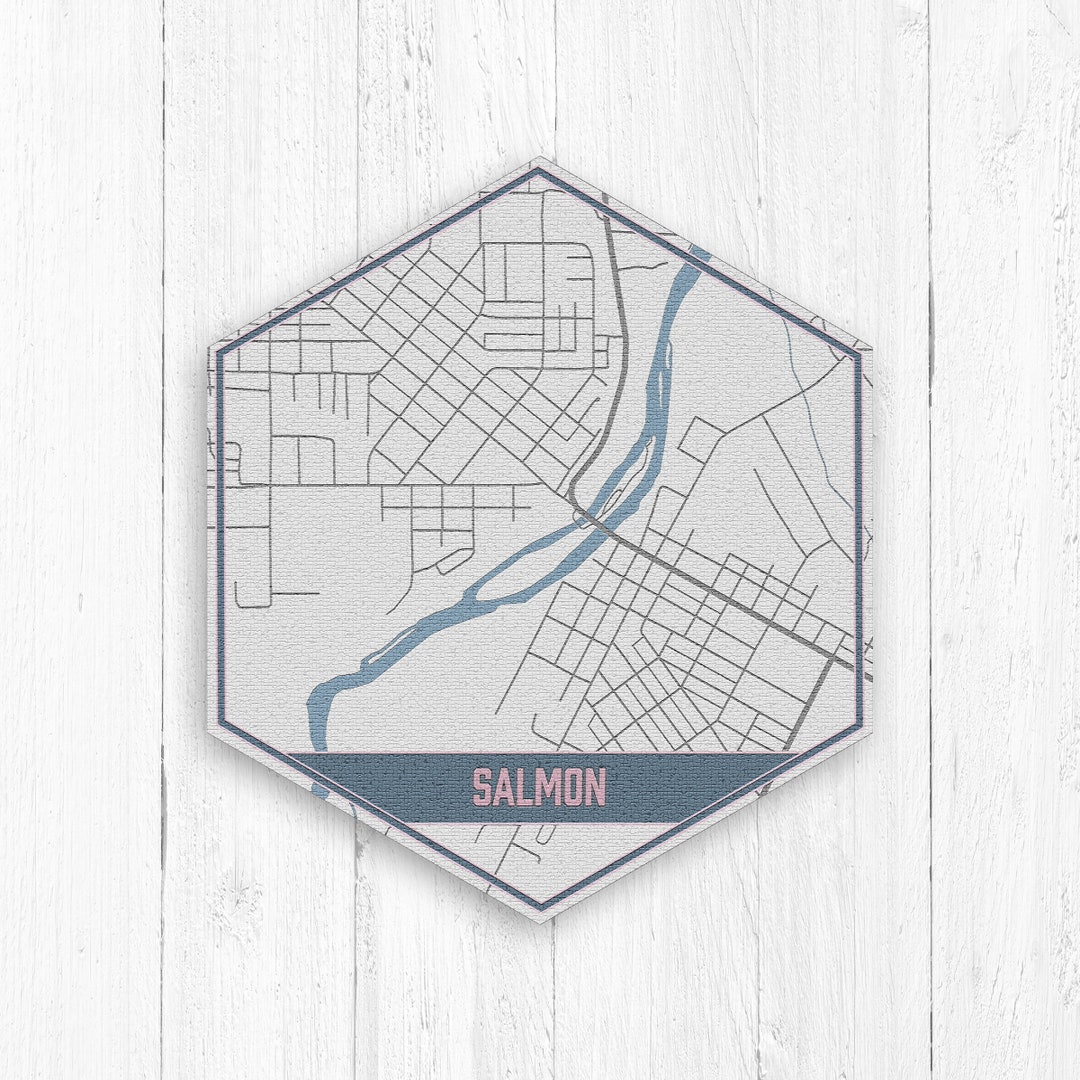 Salmon Idaho Street Map, Salmon Idaho Hexagon, Gray and Blue Street Map ...