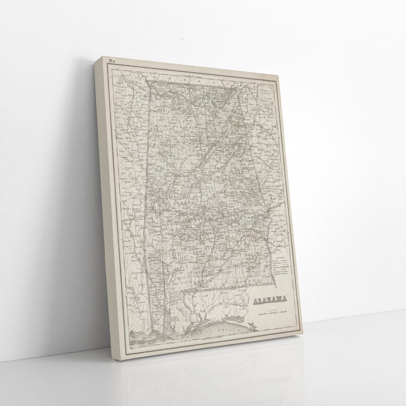 Alabama Antique State Map Print Alabama Canvas Map Art - Etsy