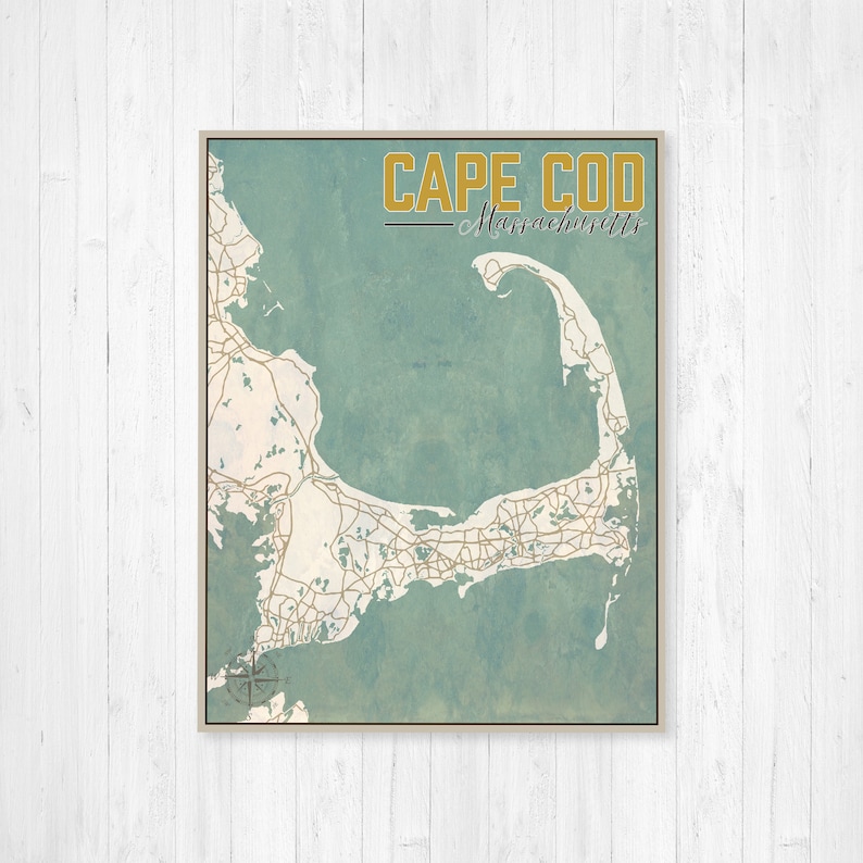 Cape Cod Massachusetts Street Map Hanging Canvas Map of Cape | Etsy