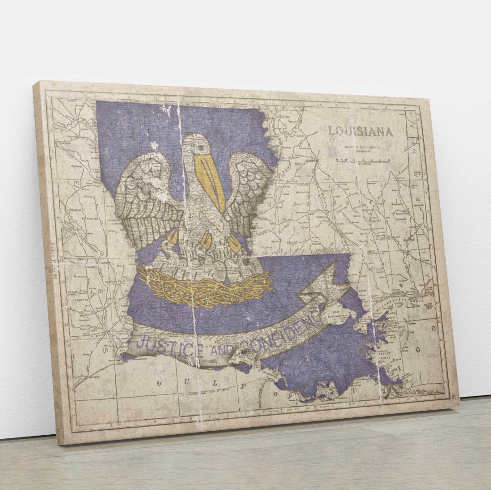 Louisiana Vintage State Flag Map Print Louisiana Hanging - Etsy