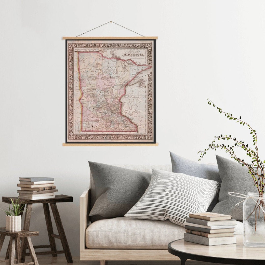 Minnesota Antique Color State Map Print | Minnesota Canvas Map Art ...