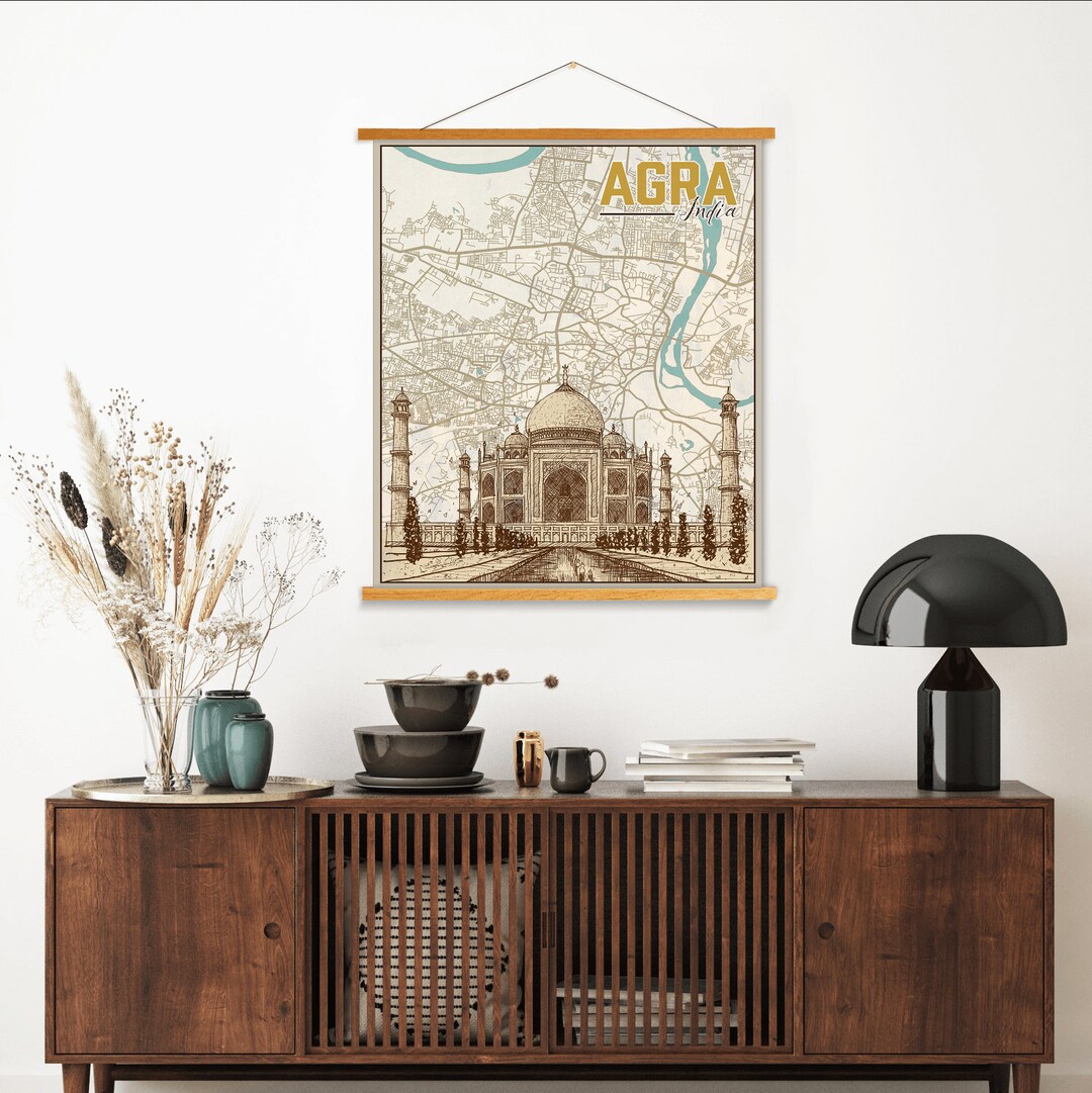 Agra India City Street Map | Hanging Canvas Map of Agra India | Printed ...