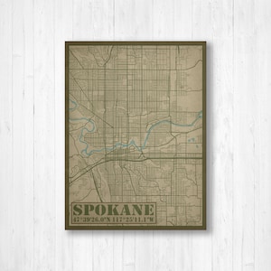 Spokane Washington Street Map | Hanging Canvas Map of Spokane | Printed ...