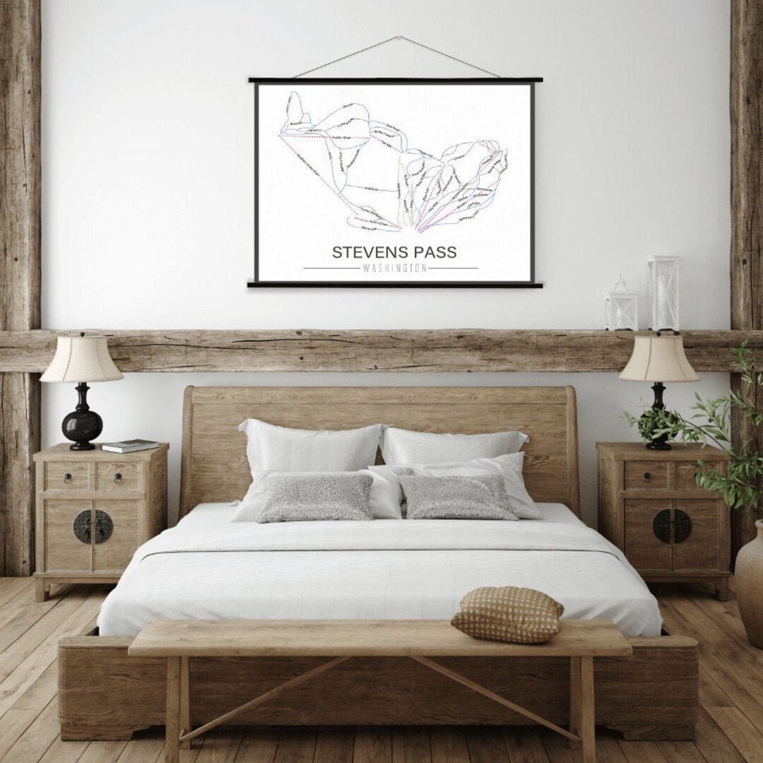 Stevens Pass Washington Ski Trail Map | Hanging Canvas of Stevens Pass ...