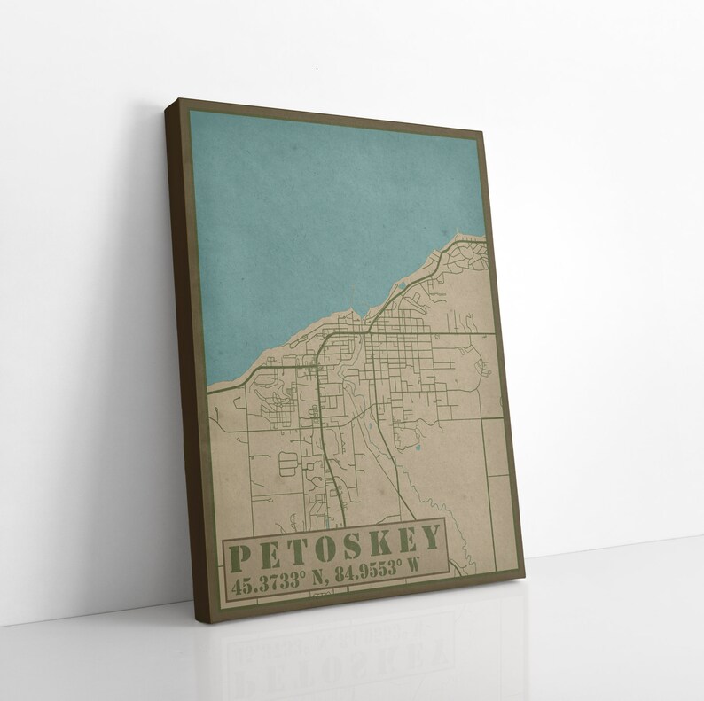 Petoskey Michigan Street Map Hanging Canvas Map of Petoskey - Etsy