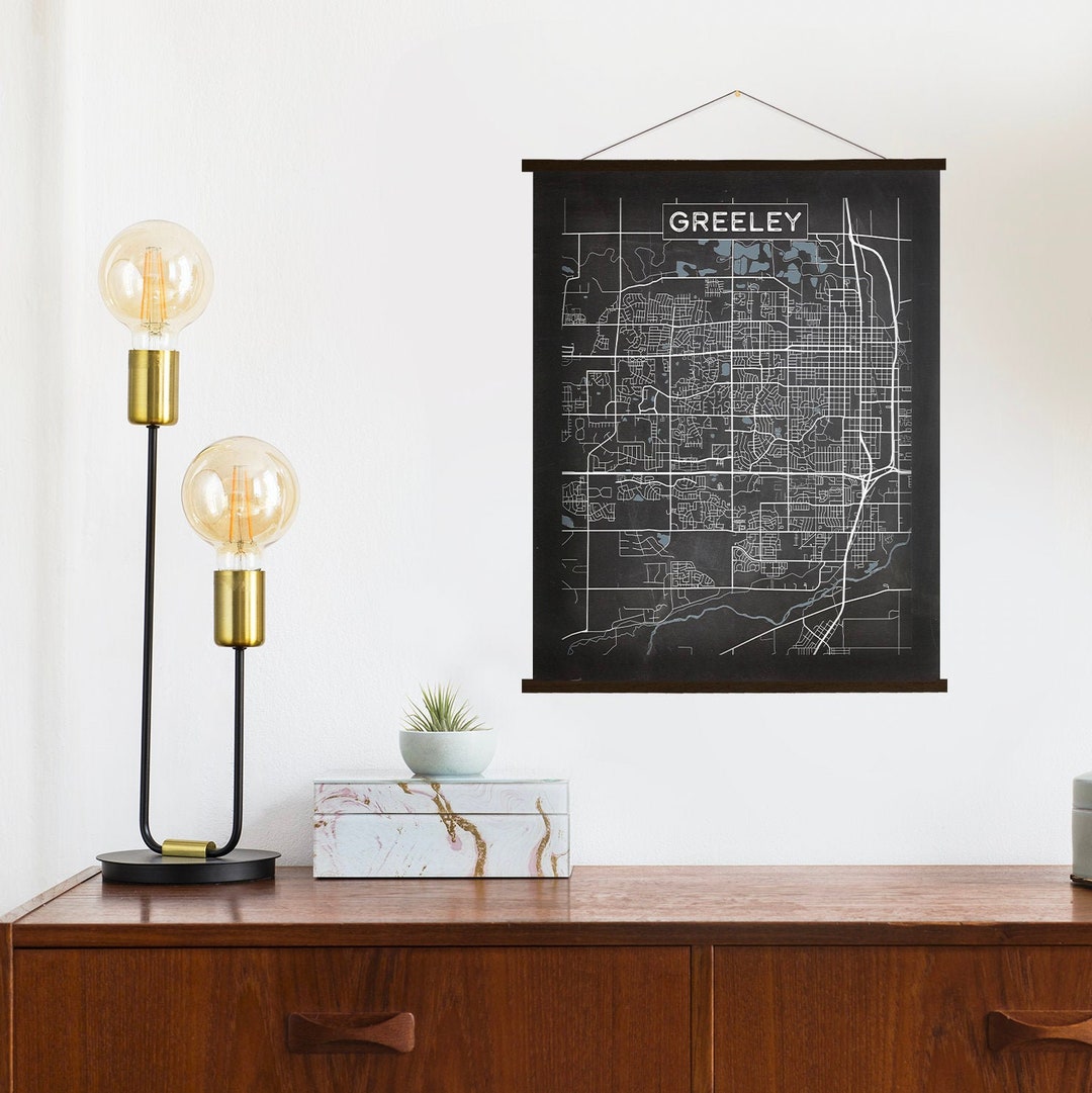 Greeley Colorado Charcoal Street Map | Hanging Canvas Map of Greeley ...