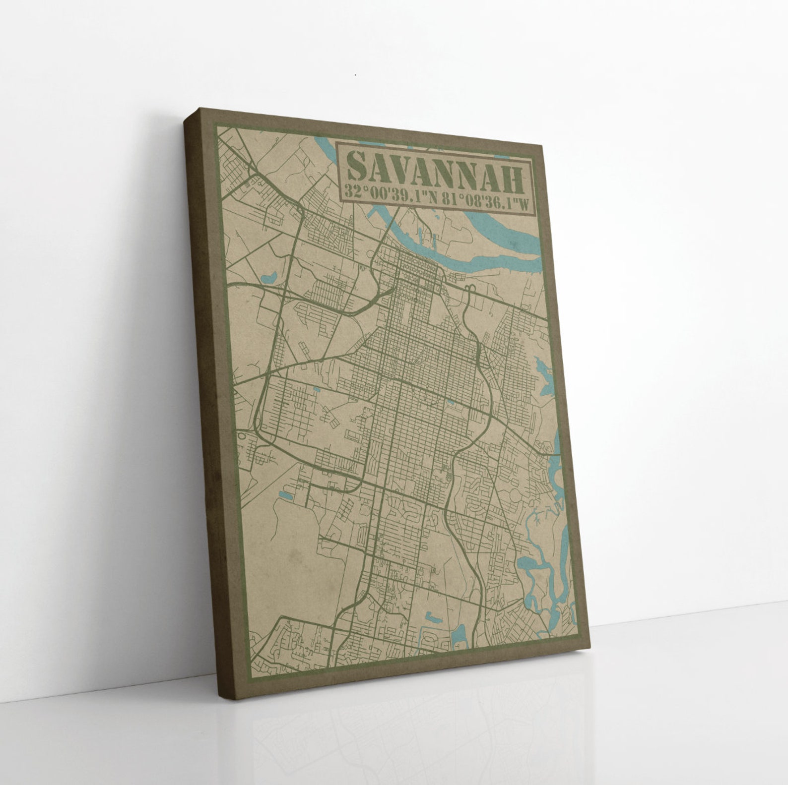 Savannah Georgia Street Map Hanging Canvas Map of Savannah - Etsy