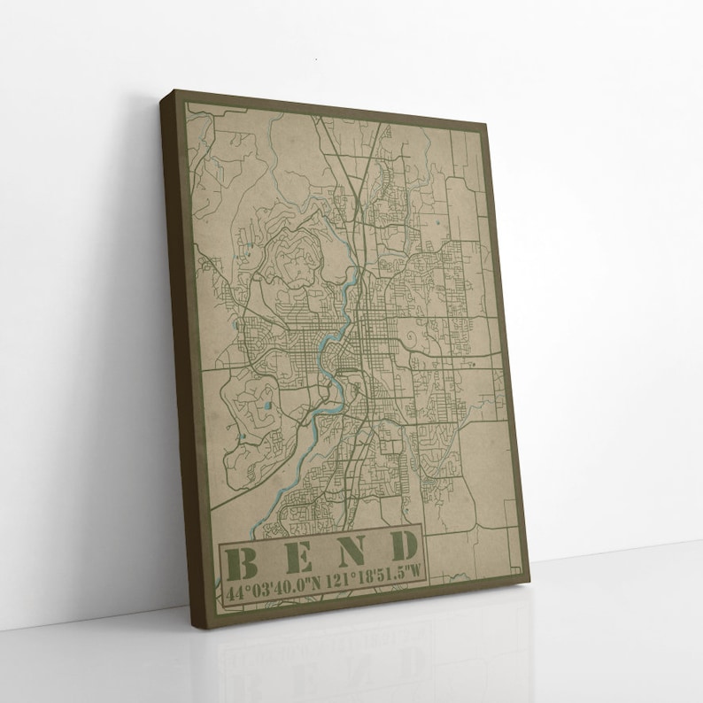 Bend Oregon Street Map Hanging Canvas of Bend Oregon | Etsy