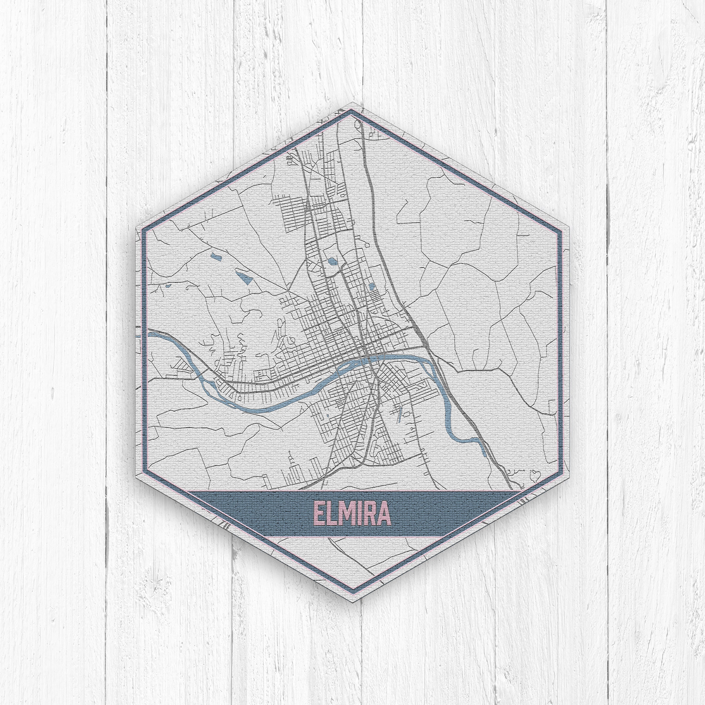 Elmira New York Street Map, Elmira New York Hexagon, Gray and Blue ...