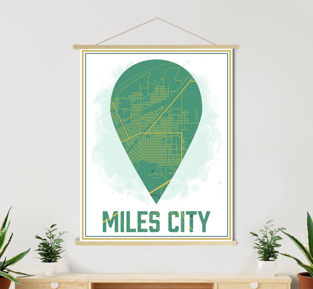 Miles City Montana Map Marker Street Map | Hanging Canvas Map of Miles ...