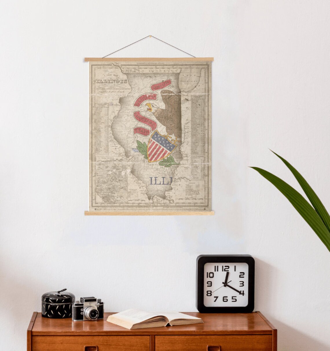 Illinois Vintage State Flag Map Print Illinois Hanging | Etsy