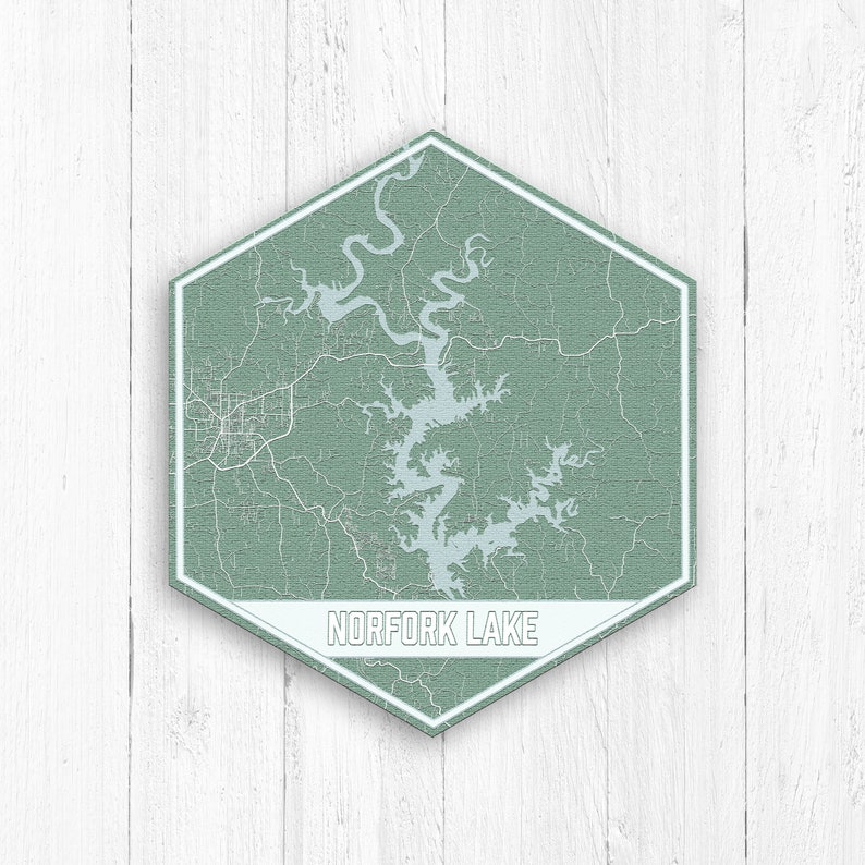 Norfork Lake Arkansas Hexagon Print, Norfork Lake Canvas, Nautical Map ...