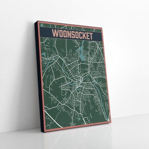 Woonsocket Rhode Island City Street Map Hanging Canvas Map of ...
