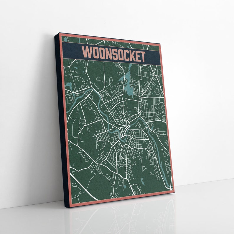 Woonsocket Rhode Island City Street Map Hanging Canvas Map - Etsy