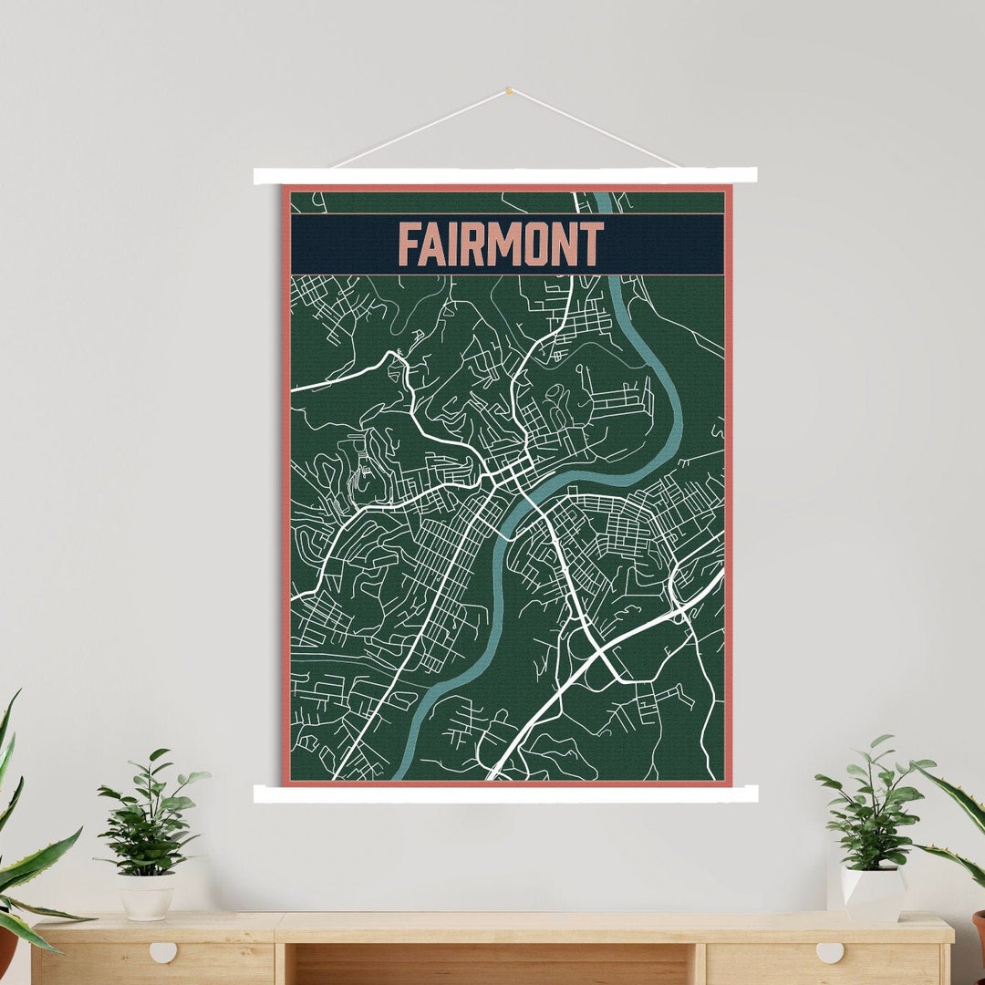 Fairmont West Virginia Street Map | Hanging Canvas Map of Fairmont ...