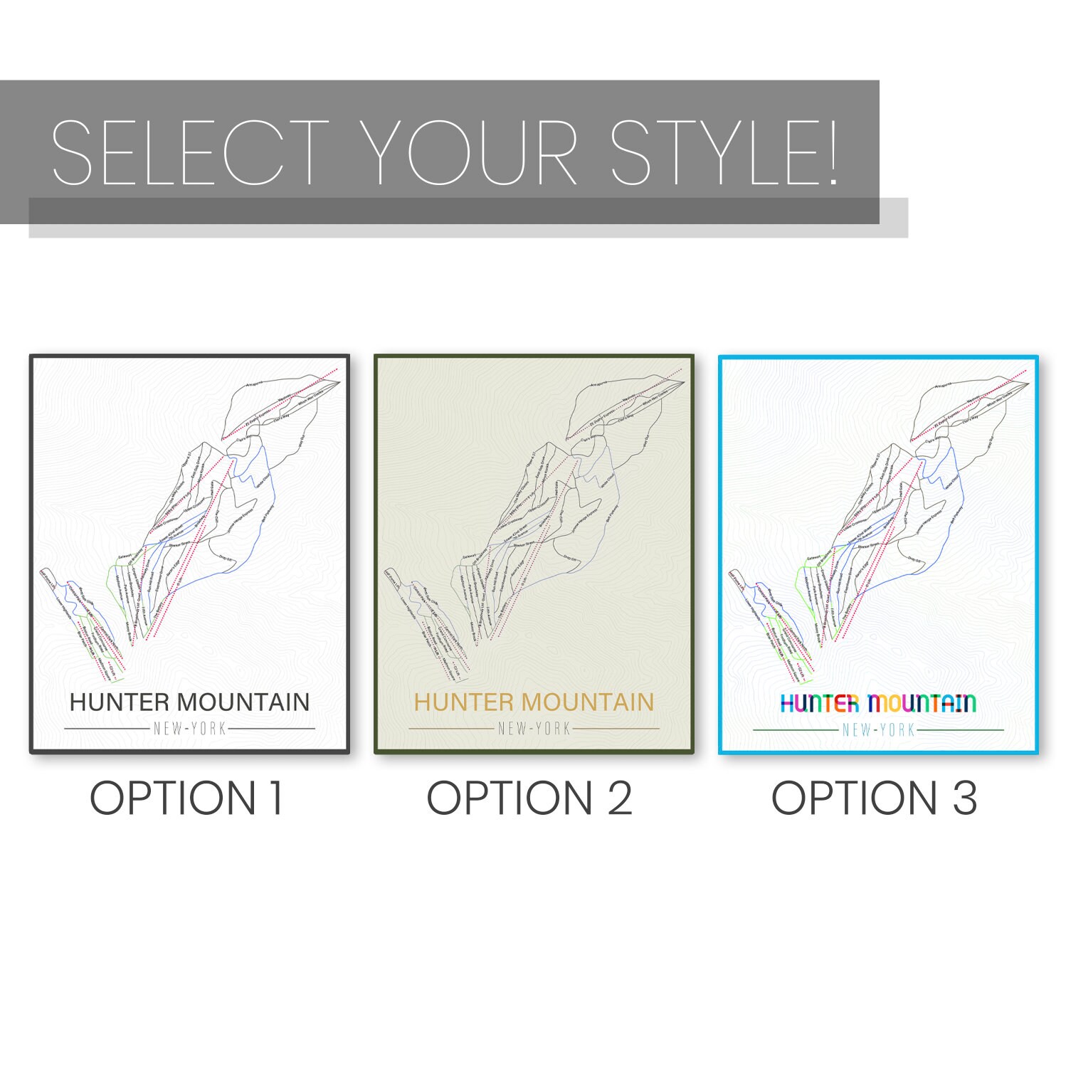 Hunter Mountain New York Ski Trail Map Hanging Canvas of - Etsy