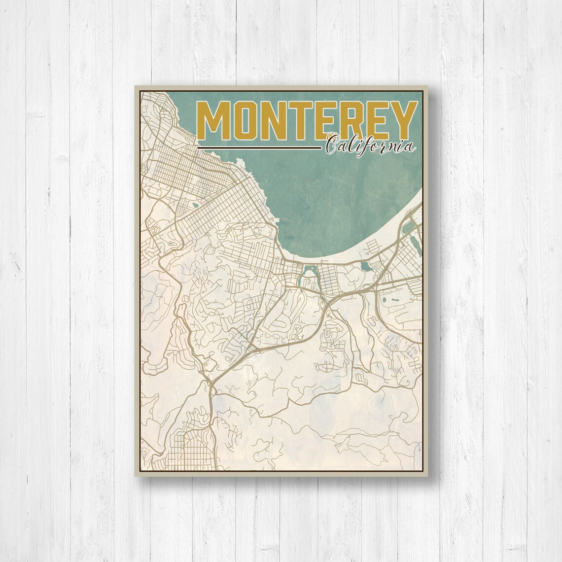 Monterey California Nautical City Street Map | Hanging Canvas Map of ...