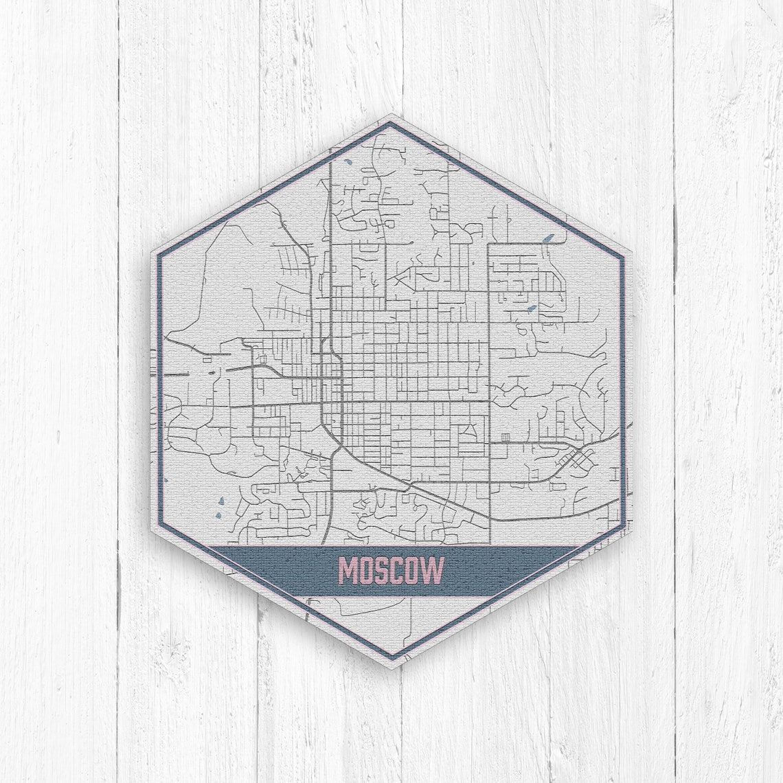 Moscow Idaho Street Map Moscow Idaho Hexagon Gray and Blue - Etsy