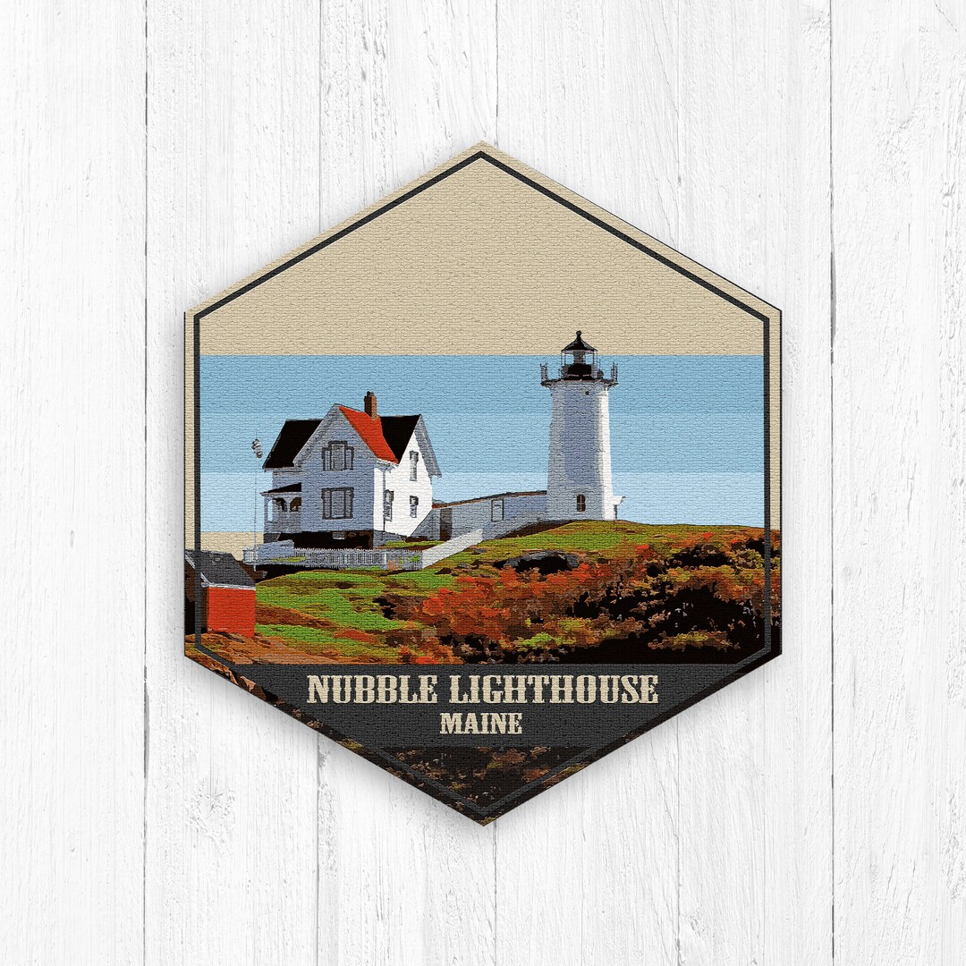 Nubble Lighthouse Maine Hexagon Illustration - Etsy