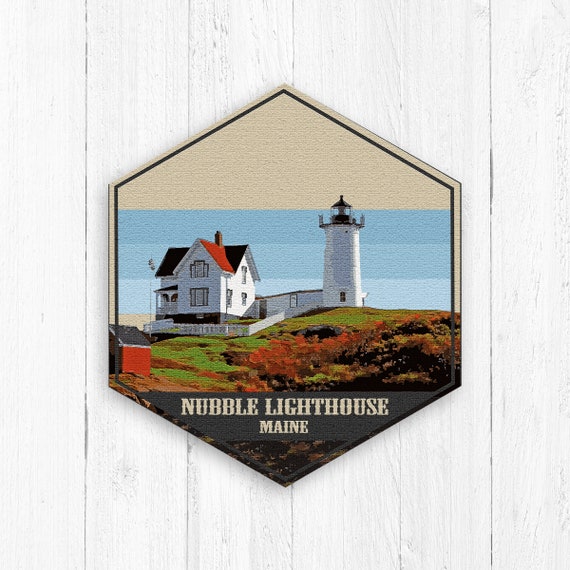 Nubble Lighthouse Maine Hexagon Illustration | Etsy