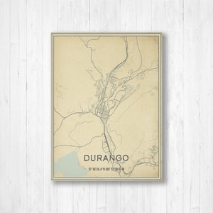Durango Colorado Weathered Street Map | Hanging Canvas Map of Durango ...