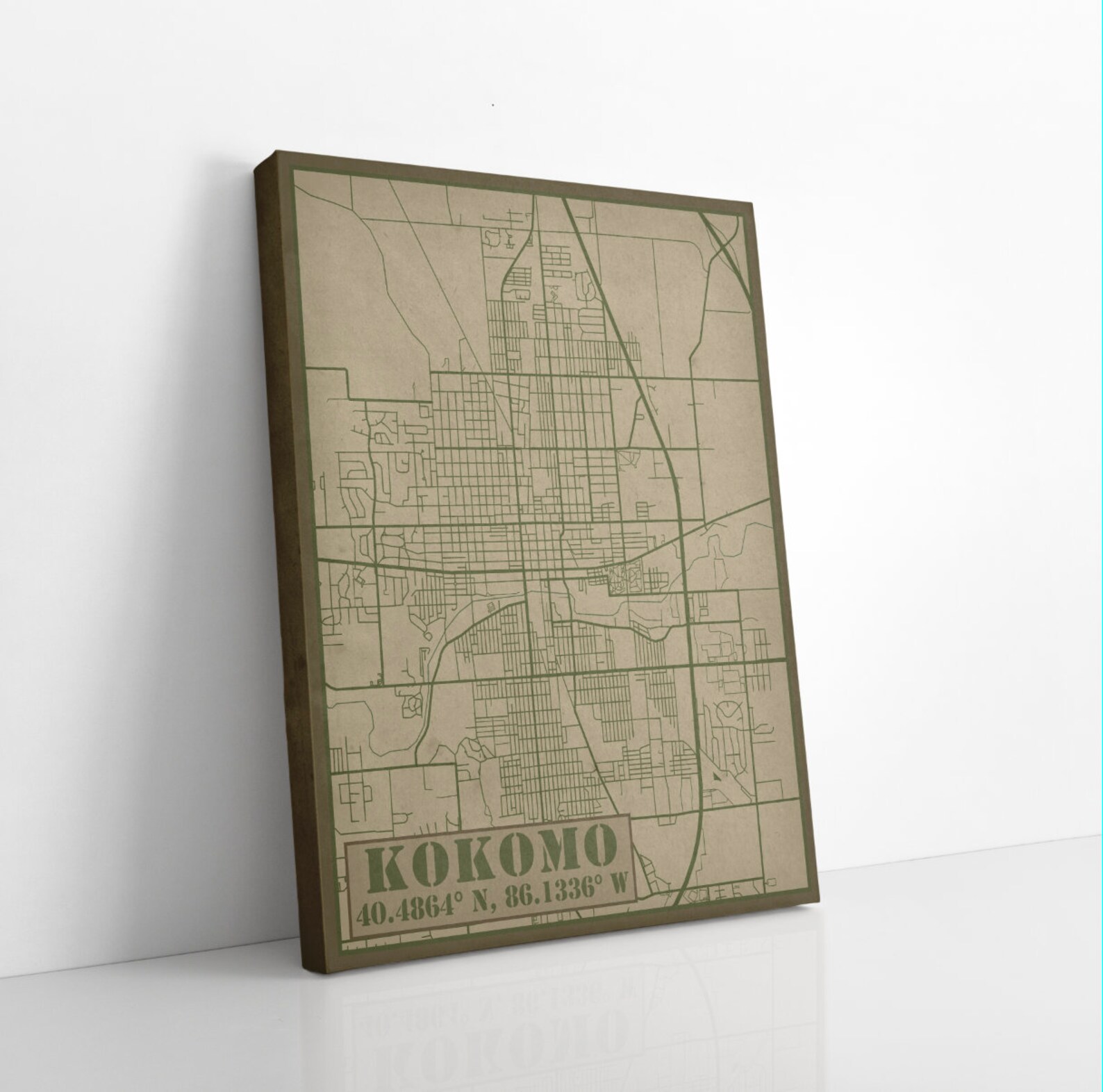 Kokomo Indiana Street Map Hanging Canvas of Kokomo Indiana | Etsy
