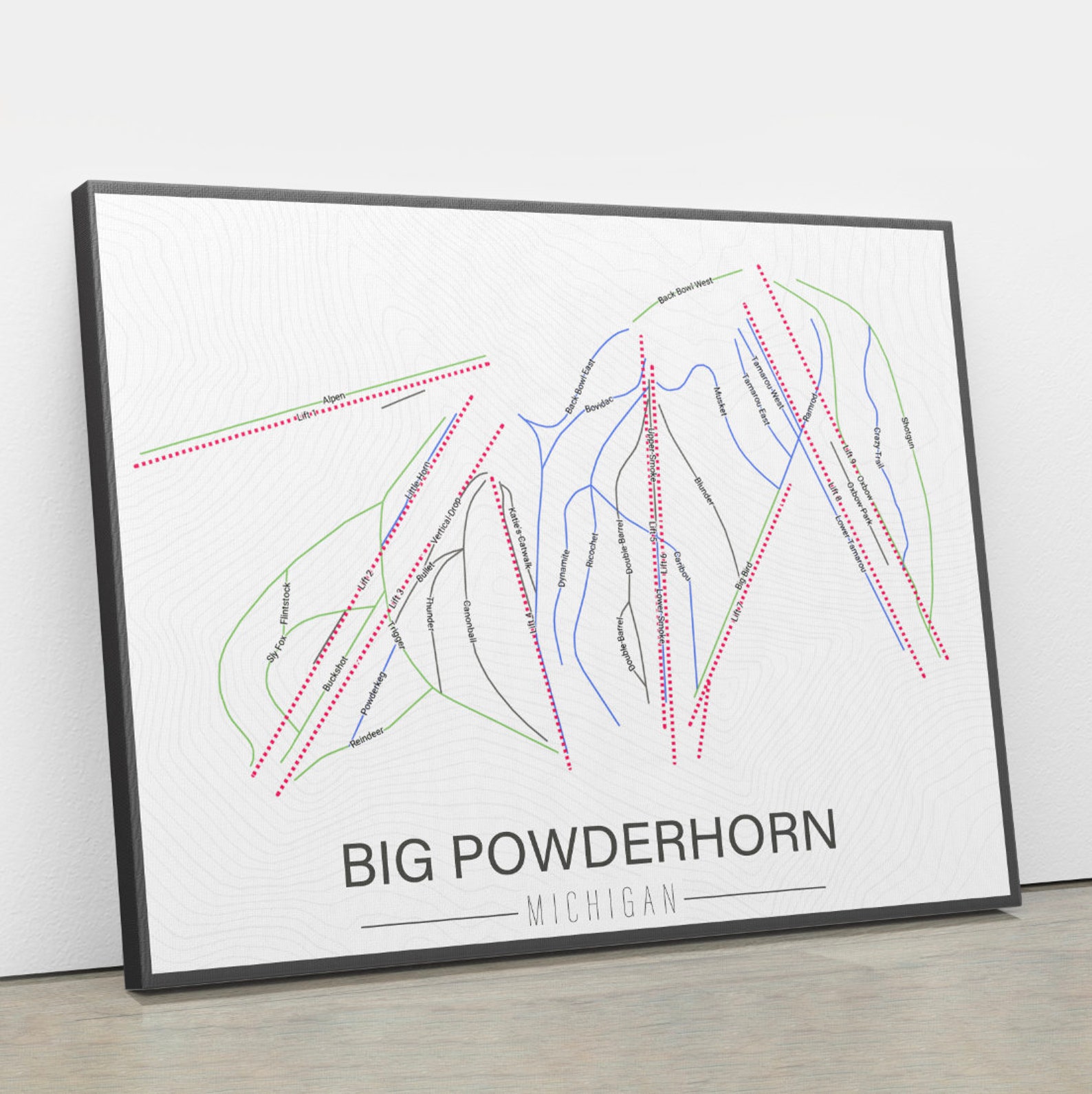 Big Powderhorn Michigan Ski Trail Map Hanging Canvas of Big - Etsy