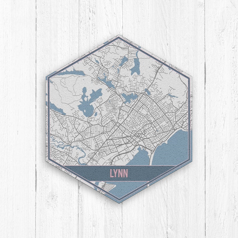 Lynn Massachusetts Street Map Lynn Hexagon Gray And Blue Etsy France