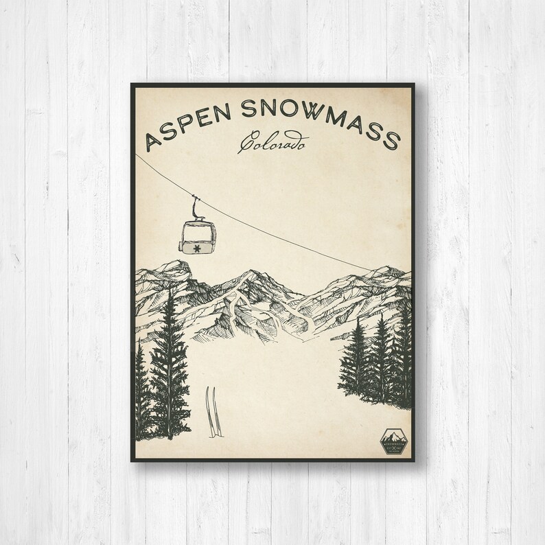 Aspen Snowmass Colorado Ski Resort Sketch Print Hanging - Etsy