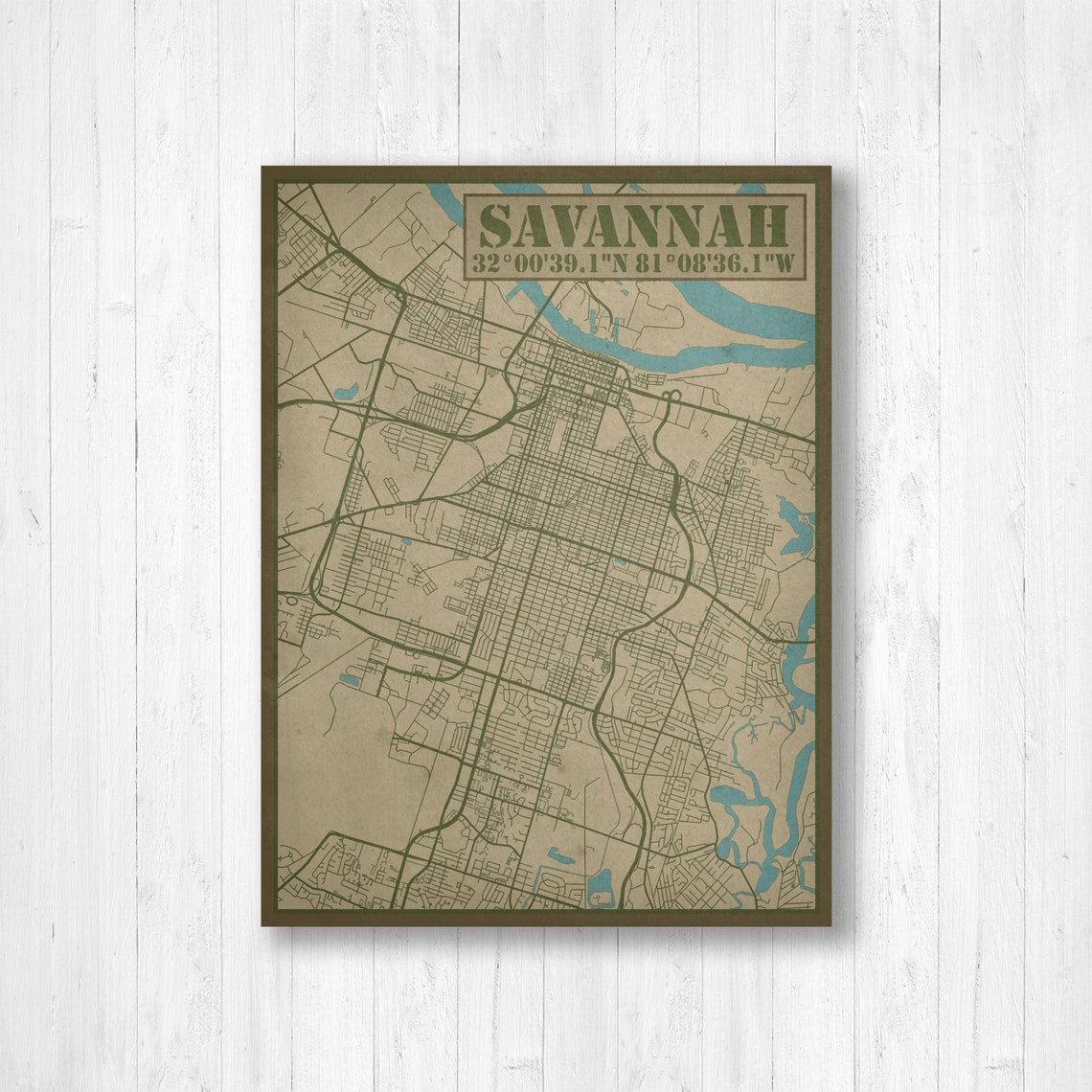 Savannah Georgia Street Map Hanging Canvas Map of Savannah - Etsy