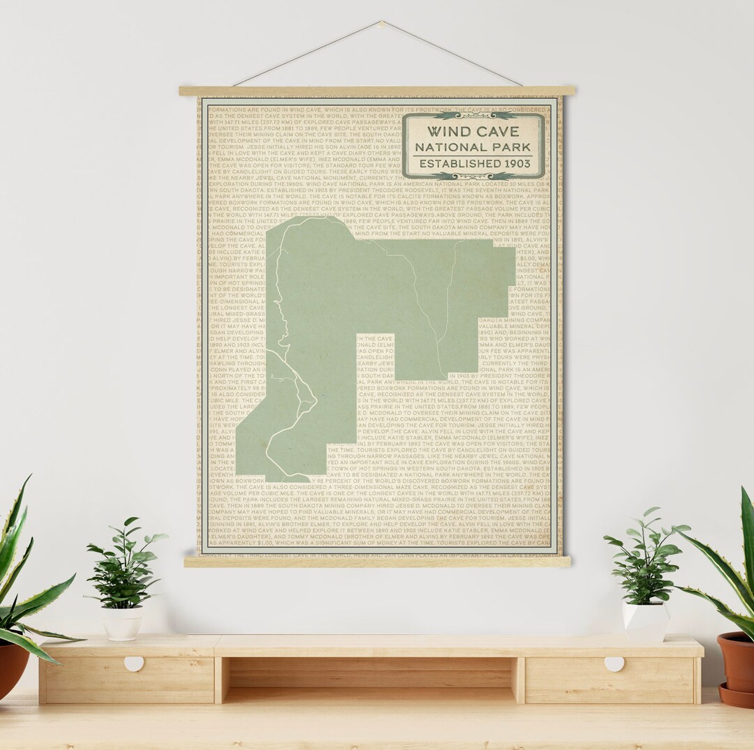 Wind Cave South Dakota National Park Map Print | Hanging Canvas of Wind ...