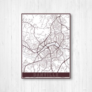 Danville Virginia Street Map Print | Hanging Canvas Map of Danville ...