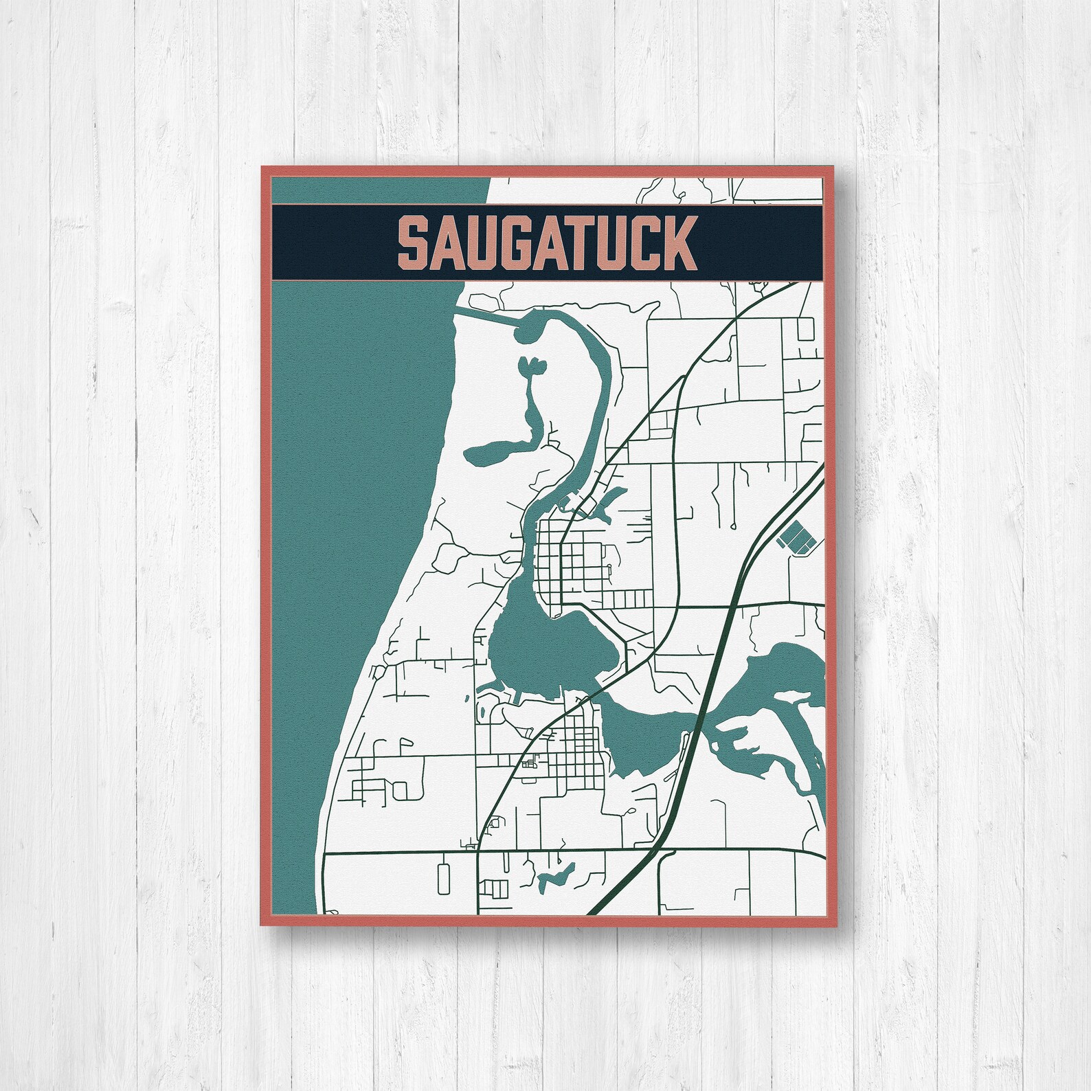 Saugatuck Michigan Street Map Hanging Canvas Map of - Etsy
